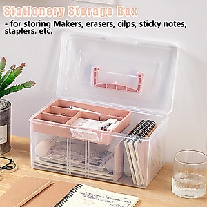 CYEAH 2 Pcs 2 Layer Clear Plastic Dividing Storage Box with Removable Tray, Multipurpose Storage Box with Handle, Craft Organizers and Storage Clear Storage Container for Art Craft Sewing Supplies