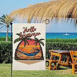 CMEGKE Hello Summer Garden Flag Cool Skull Skeleton Summer Yard Flag Pool Signs Summer Garden Flag Beach Party Vertical Double Sided Burlap Party Holiday Yard Home Farmhouse Outside Decor 12.5 x 18 In