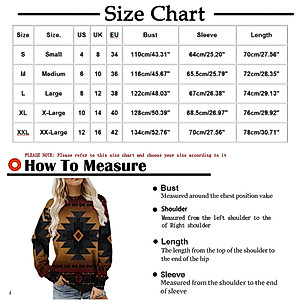 Womens Aztec Print Sweatshirts, Aztec Sweatshirt for Women, Long Sleeve Crewneck Retro Western Ethnic Pullover Tops Ladies Loose Fit Geometric Printed Casual Blouse Shirts