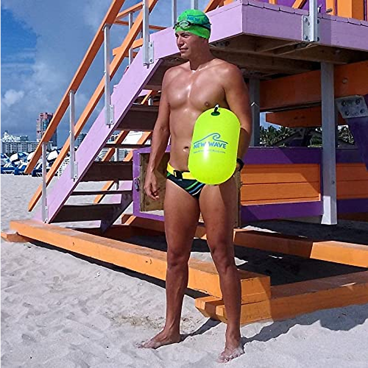New Wave Swim Bubble Fluo Green and Phone Pouch Bundle