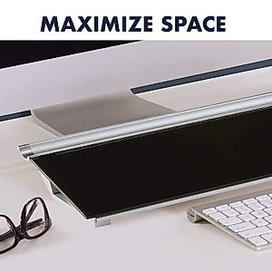 Quartet Glass Dry Erase White Board, Desktop Computer Pad for Notetaking, 18" x 6" Whiteboard, Clean Erase Surface with Storage, 1 Dry Erase Marker, Black Surface (GDP18B)