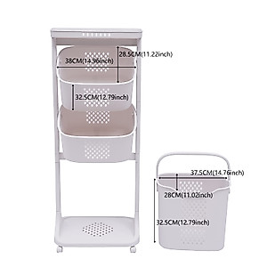 Laundry Basket with Wheel, 3-layer Clothes Storage Basket Removable Laundry Basket PP Household Bathroom Kitchen Shelf Fruit Stand, 17.32 * 23.99 * 41.73in