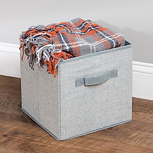 mDesign Small Fabric Collapsible Organizer Cube Bin Box with Front Handle for Cube Furniture Units, Closet or Bedroom Storage, Holds Clothing, Linens, Accessories - Lido Collection - 2 Pack - Gray