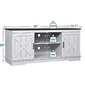 YITAHOME Buffet Cabinet, 59.5“ Farmhouse Sideboard Buffet Storage Cabinet with Barn Door Coffee Bar Cabinet with Capacity 300 lbs for Home Dinning Living Room, Grey White/Espresso, 26“ Height