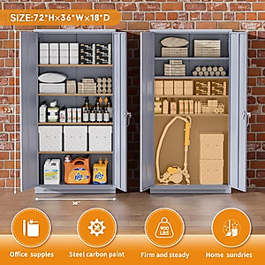 Greenvelly Metal Storage Cabinet, 72" Locking Tool Steel Garage Cabinet with Doors and Adjustable Shelves, Utility Metal Filing Cabinet with Lock for Home Office, Garage, School, Kitchen Dark Gray