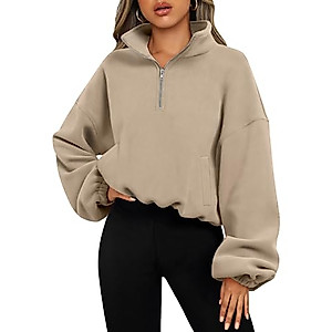 AUTOMET Womens Oversized Sweatshirt Hoodies Half Zip Pullover Trendy Long Sleeve Shirts Tops Y2k Fall Outfits Sweaters Clothes 2023 Khaki