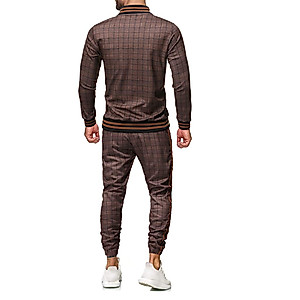 VEZAD Store Mens Plaid 2Pc Zipper Tracksuit,Autumn Printed Sweatshirt Top Pants Sets Sports Suit Tracksuit