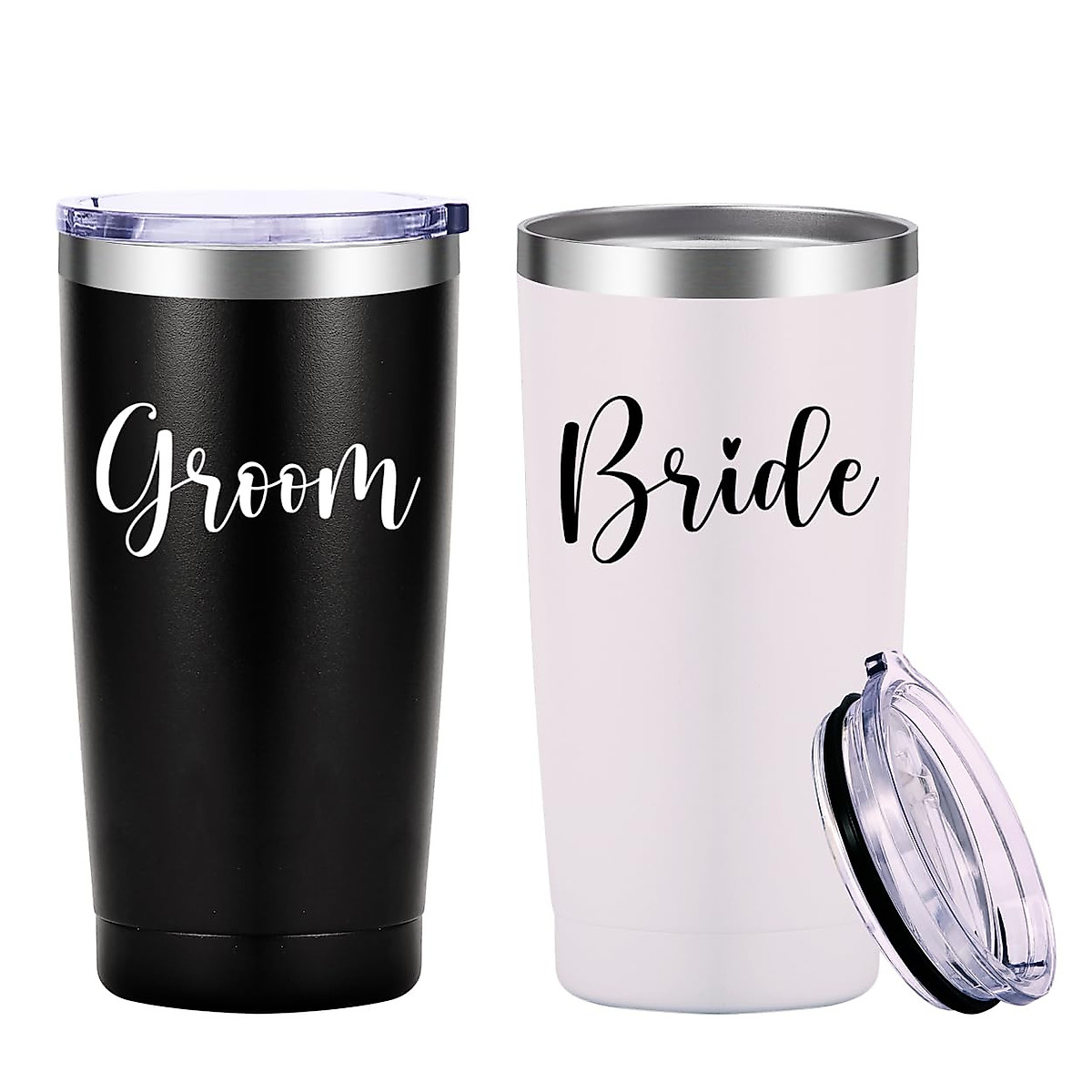 AMZUShome Groom & Bride Tumbler.Newlyweds Gifts.Engagament Wedding Couple Gifts.Mr and Mrs Gifts. Bridal Shower Gifts.Bride Groom Honeymoon Gifts.(20oz Black & White)