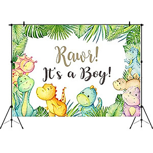 Aperturee Dinosaur It's a boy Baby Shower Backdrop 7x5ft Oh Boy Tropical Palm Leaves Jungle Photography Background Kids Newborn Cake Table Banner Party Decoration Photo Booth Studio Props Favors