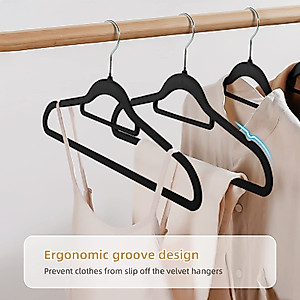 JohneyRulu Velvet Non-Slip Black Hangers - Space-Saving Heavy-Duty Suit Hangers with 360° Swivel Hook - 20 Pack