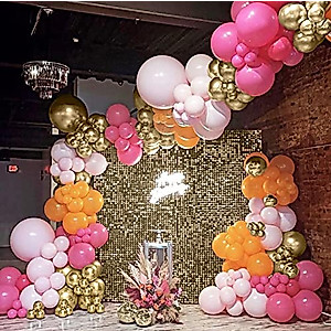 Enanal Hot Pink Orange Balloon Garland Arch Kit, 158pcs Pink Orange and Chrome Metallic Gold Balloons for Birthday Baby Shower Tropical Party Supplies Summer Party Decorations (Hot Pink)