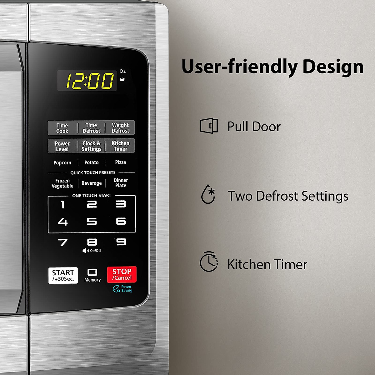 TOSHIBA EM925A5A-SS Countertop Microwave Oven, 0.9 Cu Ft With 10.6 Inch Removable Turntable, 900W, 6 Auto Menus, Mute Function & ECO Mode, Child Lock, LED Lighting, Stainless Steel