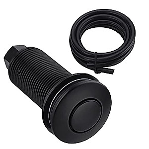 BESTILL Sink Top Garbage Disposal Air Switch Button with Air Hose, Matte Black (Long Button with Brass Cover)
