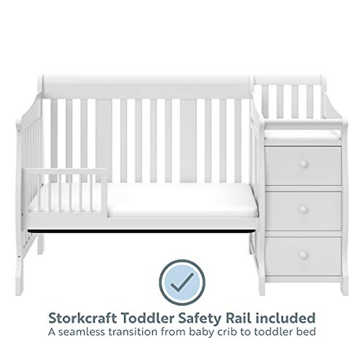 Storkcraft Portofino 5-in-1 Convertible Crib and Changer (White) – Changing Table Combo with Drawer, Converts to Toddler Bed, Daybed Full-Size Storage Drawer