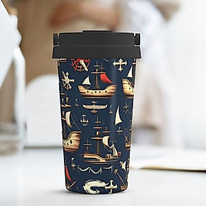 WANGZHAO Nautical Sailing Pirate Print Double Wall Stainless Steel Vacuum Insulated Tumbler Cup Home Thermal Cup