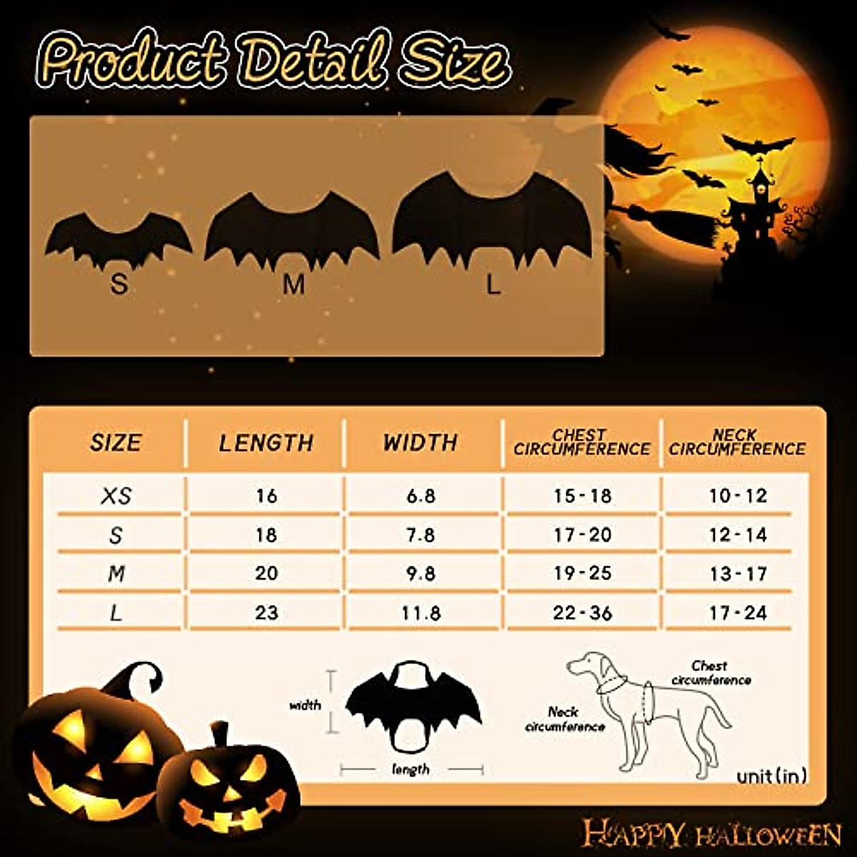 LUZGAT Dog Halloween Costumes Bat Wings for Small Large Dogs Cats Cosplay Funny Boy Accessories Party Clothes 17"x8"