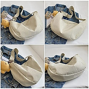 Mudono Hobo Bag for Girls Corduroy Shoulder Bag Large Capacity Crossbody Purse Lightweight Crescent Satchel with Cute Pendant
