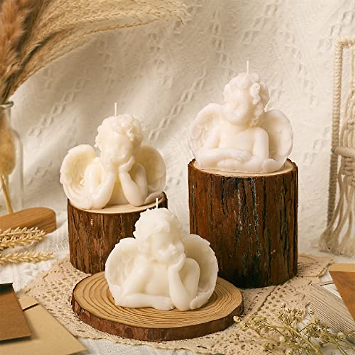 3 Pcs 3 Styles Angel Candle Shaped Candle Soy Wax Scented Candle Cute Decorative Candles Handmade Aesthetic Candle for Bedroom Bathroom Wedding Home Decor
