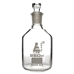 EISCO Reagent Bottle, Borosilicate Glass, Narrow Mouth with Interchangeable Hexagonal hollow glass Stopper - 250ml Labs