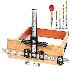 Cabinet Hardware Jig, Solike Aluminum Alloy Cabinet Handle Jig Tool for Fast and Accurate Installation of Door Handles and Drawer Front Knobs, Pulls(With Automatic Center Punch and 4 Drill Bits)