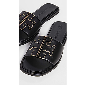 Tory Burch Women's Double T Sport Slides, Perfect Black/Gold, 7 Medium US