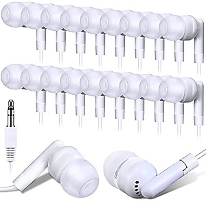 Kanayu 100 Pack Wired Earbuds Bulk Earbuds for Classroom White in Ear Headphones Wired Basic Student Earbuds No Microphone with 3.5 MM Jack for Kids Schools Libraries Laptop, Individually Bagged