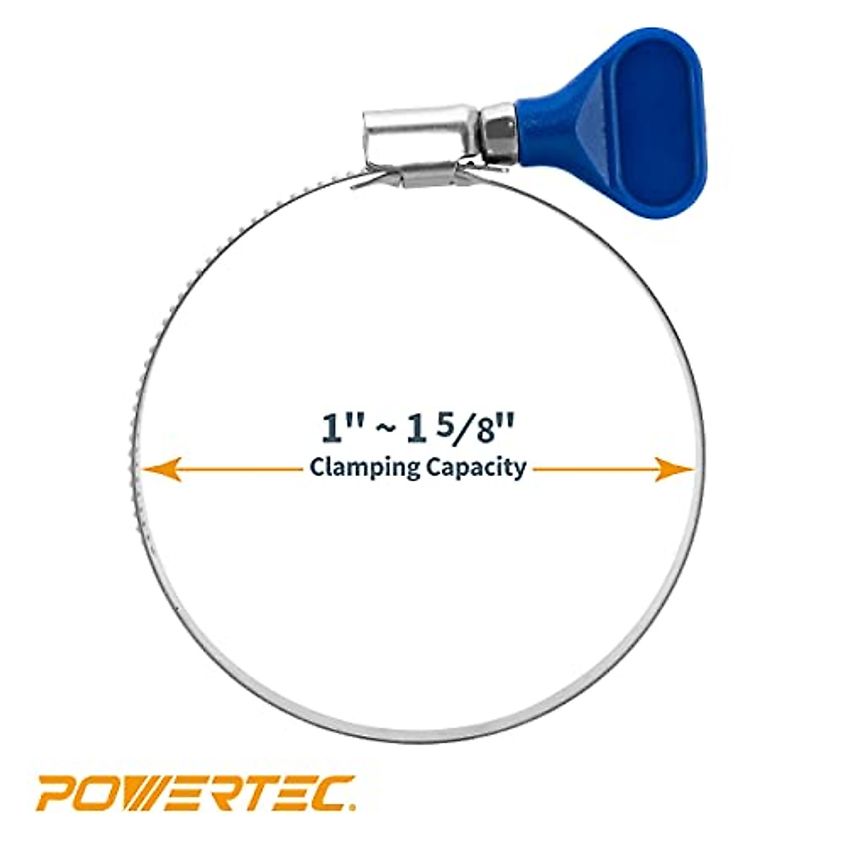 POWERTEC 70247 1-1/2 Inch Stainless Steel Thumb Screw Clamps, Adjustable Key Hose Clamps for Pool Hose for Above Ground Pools and PVC Tubing, Pipe Clamp, Worm Gear Clamp, 5 pack