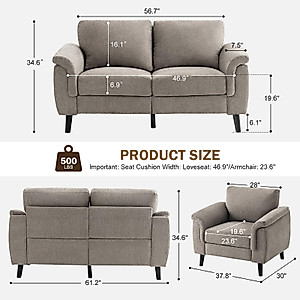 CDCASA Loveseat Sofa, Linen Fabric Mid Century Modern Love Seats Couches, Upholstered 2-Seater Sectional Sofa Small Couch w/Wood Legs for Living Room, Bedroom, Small Space, 1PCS, Light Brown