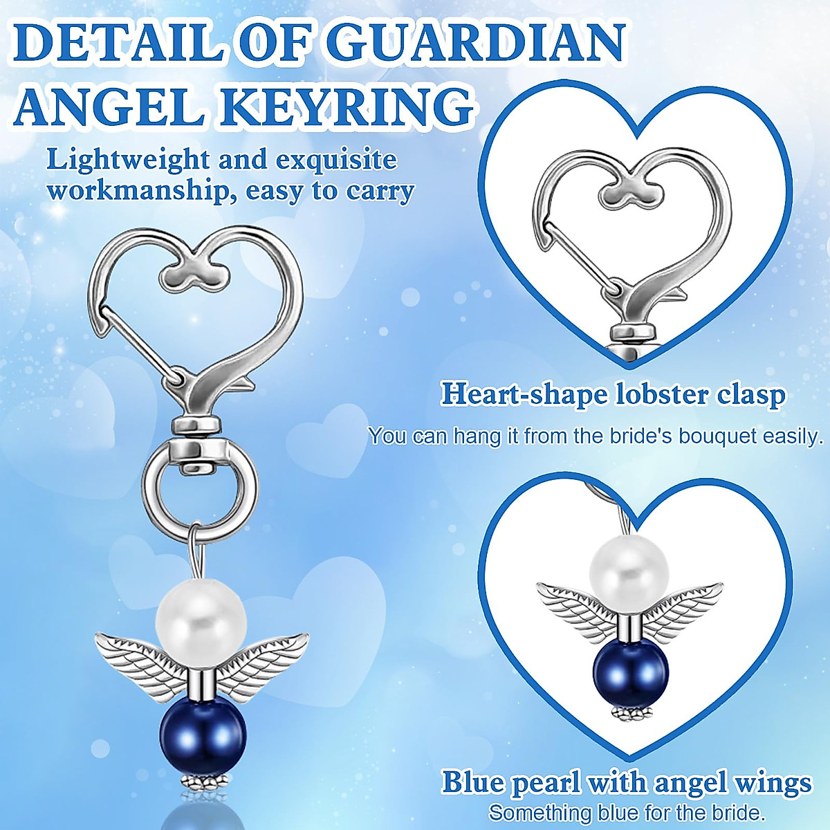 HOWAF Something Blue for Bride to Be on Wedding Gifts for Daughter - 1pcs Wedding Day Card 1pcs Angel Bouquet Garter Clip 1pcs Blue Organza Bag from Mom Dad Grandma Sister Friends