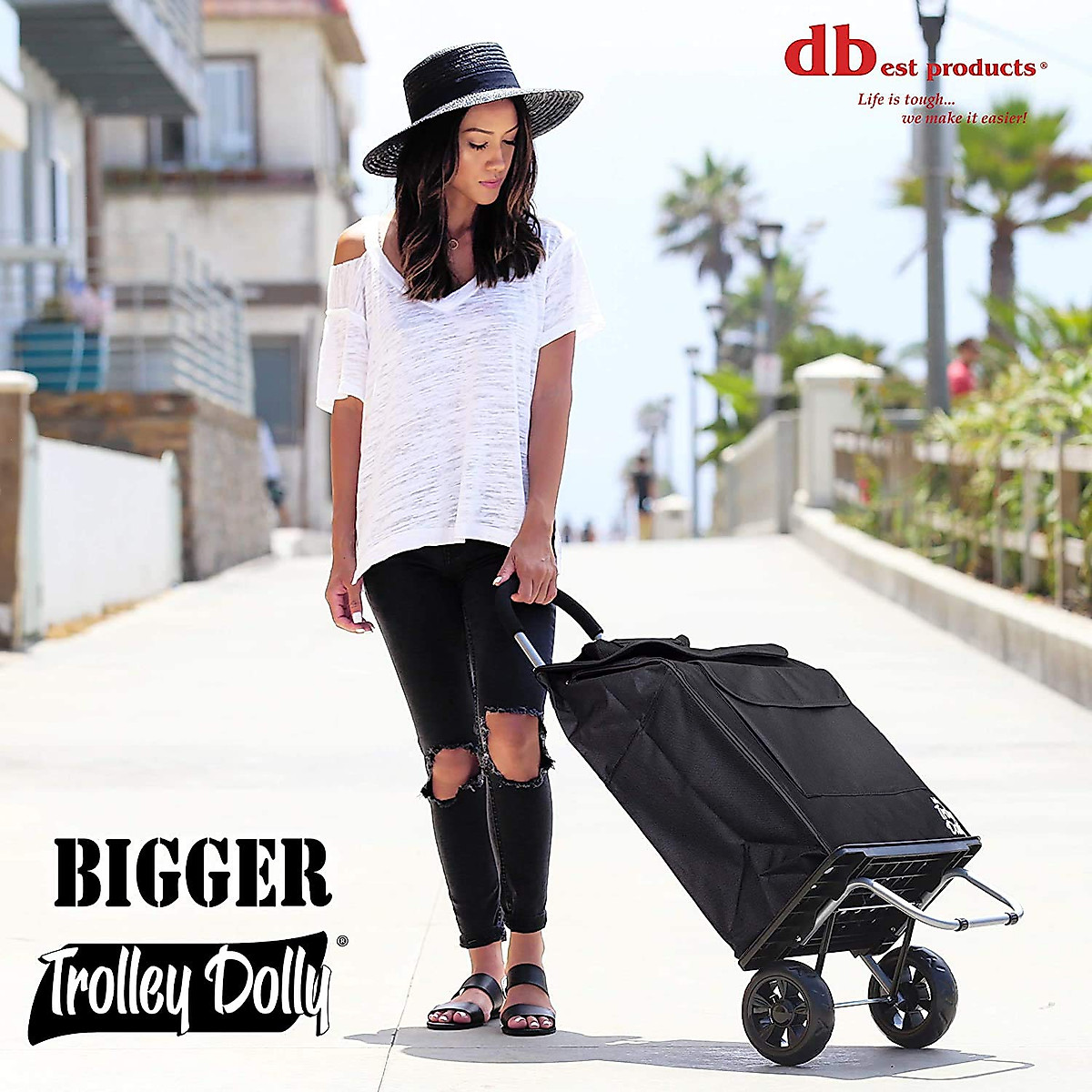 dbest products Bigger Trolley Dolly, Black Shopping Grocery Foldable Cart