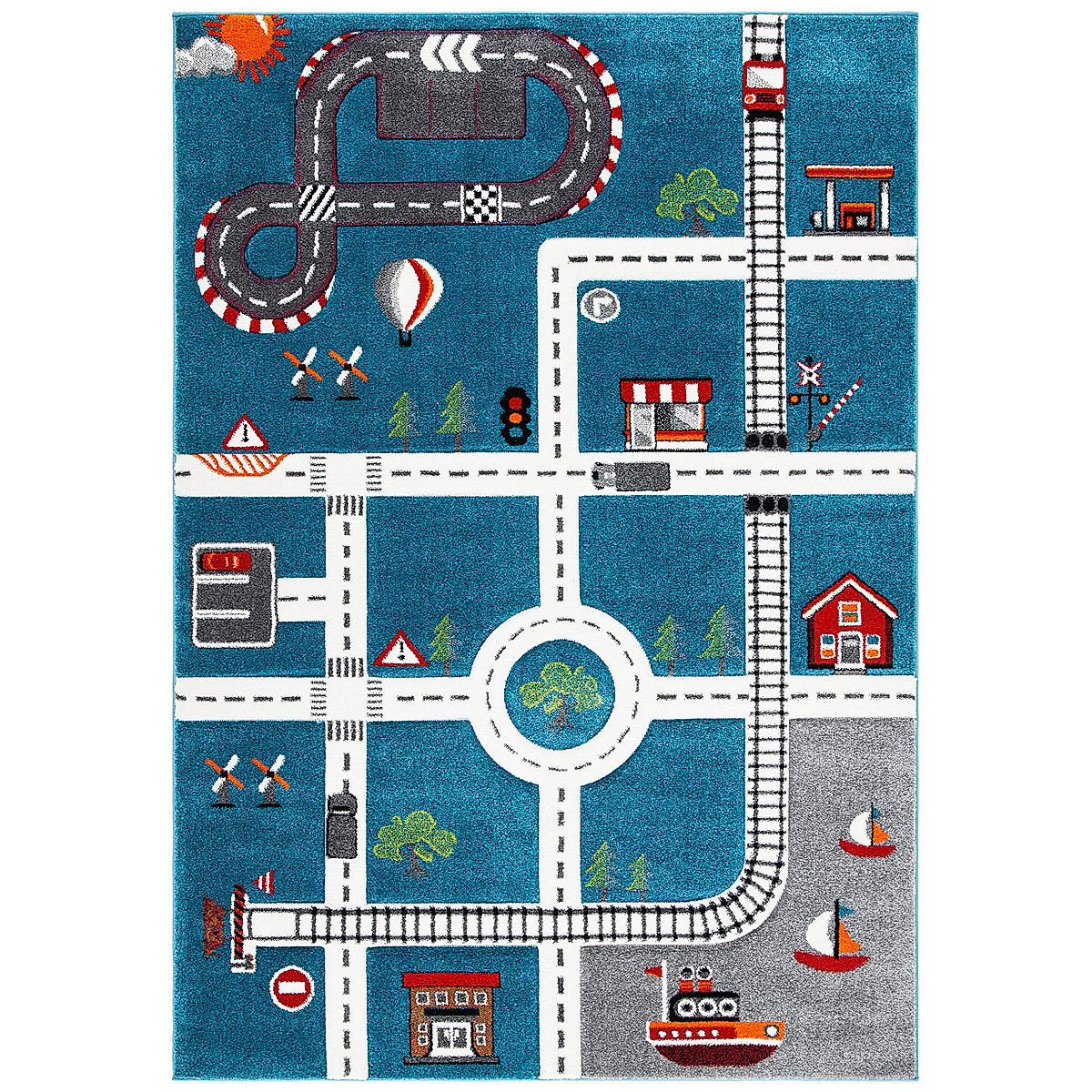 SAFAVIEH Carousel Kids Collection Area Rug - 6'7" x 9', Turquoise & Ivory, Non-Shedding & Easy Care, Ideal for High Traffic Areas for Boys & Girls in Playroom, Nursery, Bedroom (CRK192K)