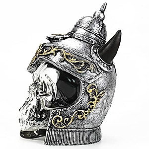 Skull with Viking Helmet Liquor Decanters Whiskey Vodka Crystal Skull Head Decanter Set 450ml (15oz) (Viking)