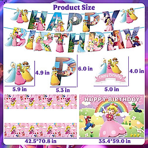 Princess Peach Birthday Party Supplies, Princess Peach Party Favors, Princess Peach Party Decorations Include Banners, Backdrop, Hanging Swirls, Balloons, Cake Decoration, Cupcake Toppers, Tablecloth