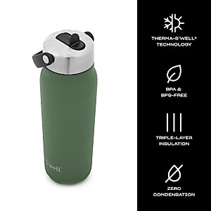S'well Recycled Stainless Steel Explorer with Flip Straw Lid, 24oz, Green Jasper, Triple Layered Vacuum Insulated Containers Keeps Drinks Cold for 36 Hours and Hot for 8