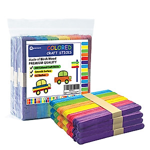 Apremont 200 pcs Assorted Colored Wooden Craft Sticks, Rainbow Popsicle Stick, Arts and Crafts, Best for DIY Games Making, Building Designs or Kids Education, 4.5 inch Long
