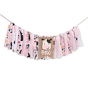Cow High Chair Banner - Farm 1st Birthday Party For Baby Girl, Pink Barnyard Theme Banner ,First Cake Smash, Baby Shower Decorations For Girl