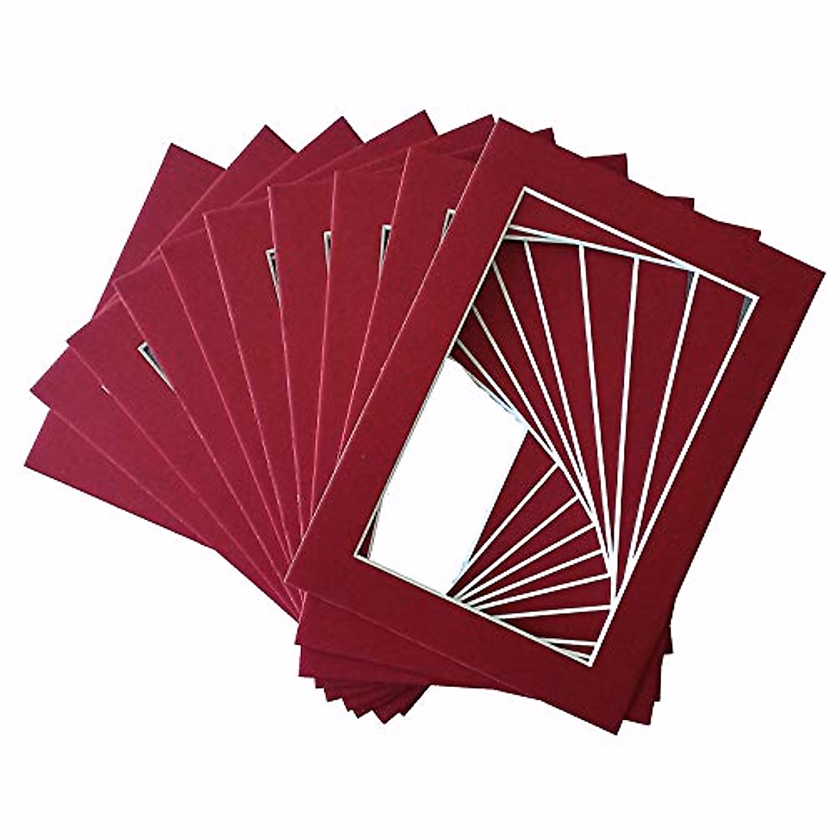 Studio 500, Pack of 10 Red Pre-Cut Picture Mat 8x10 inches for 5x7 Pictures; Red Matt with White Core Bevel Cut Mattes Sets + Backing Board + Clear Plastic Bags (Pack of 10 Red 8x10 Complete Set)