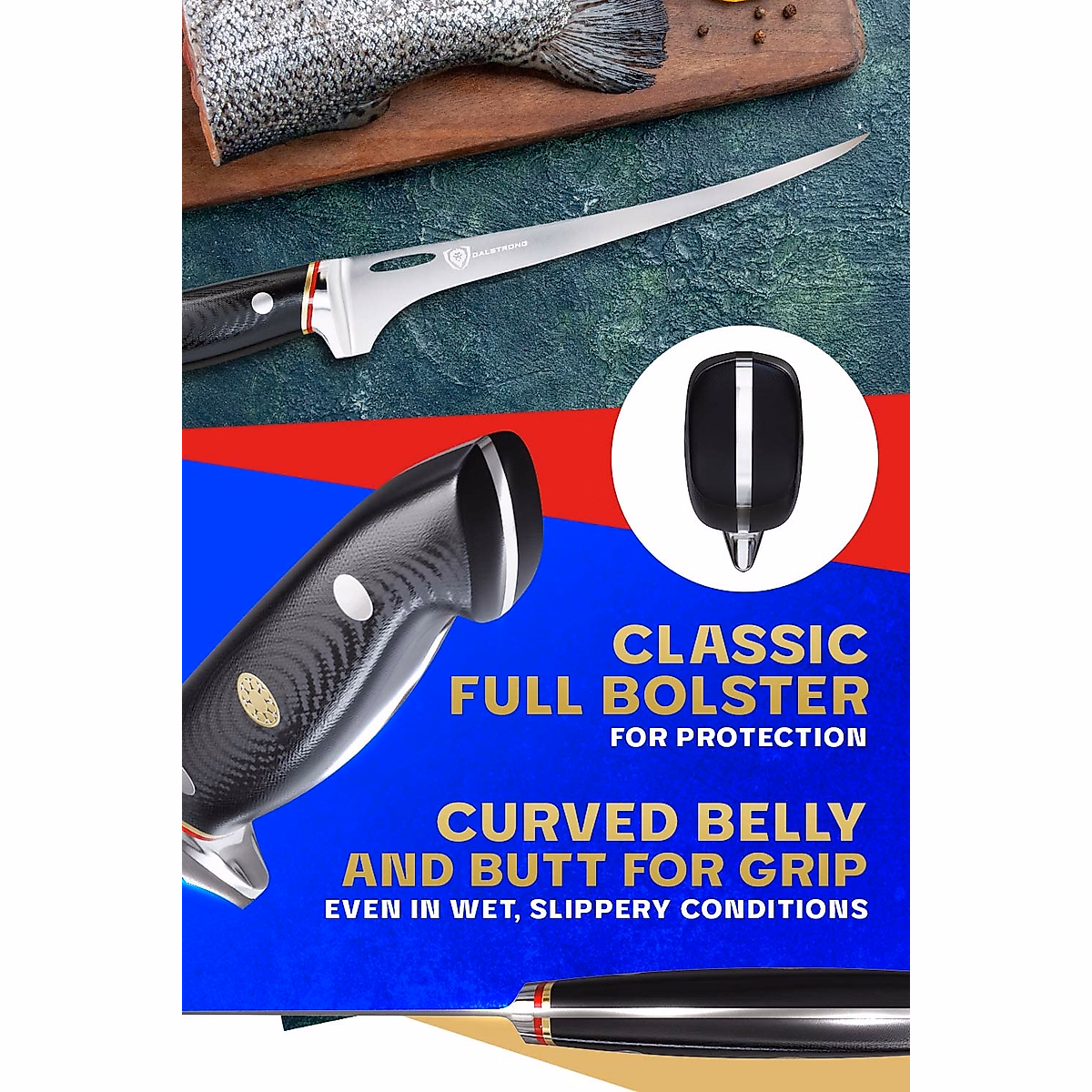 DALSTRONG Fillet Knife - 7 inch - Flexible Kitchen Knife - Centurion Series - Swedish 14C28N High Carbon Stainless Steel - Boning, Trimming, Skinning - Razor Sharp - G10 Handle Boning Knife - w/Sheath