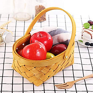 Picnic Basket Natural Woven Woodchip with Folding Handles Easter Basket Closet Storage Organizer Basket Bath Toy and Kids Toy Storage
