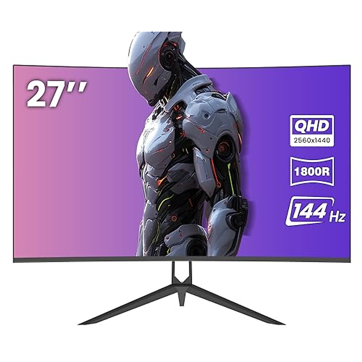CRUA 27" Curved Gaming Monitor, QHD(2560x1440P) 144Hz/165Hz 99% sRGB Professional Computer Monitors, Support AMD FreeSync, Wall Mountable Installs(HDMI, DP)-Black