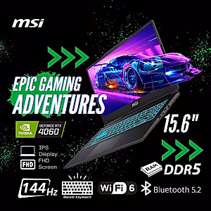 MSI Cyborg 15 Gaming Laptop, 15.6" FHD 144Hz Display, Intel Core i7-12650H, NVIDIA GeForce RTX 4060, 64GB DDR5 RAM, 2TB SSD, Webcam, Backlit Keyboard, Wi-Fi 6, Windows 11 Home, Translucent Black