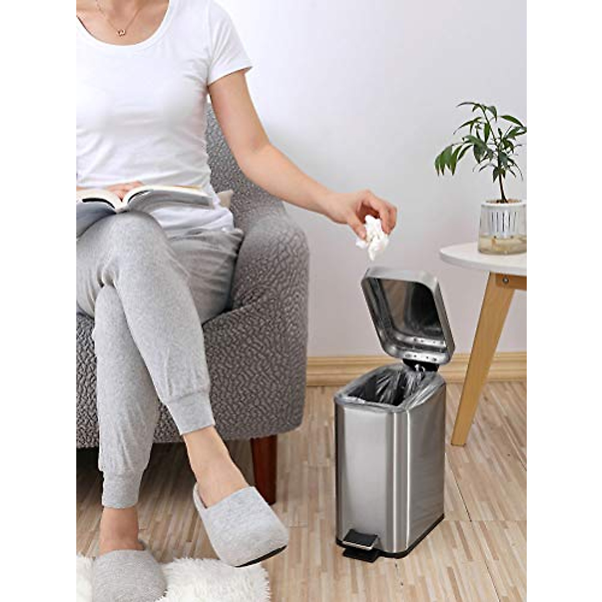 1.3 Gallon- Rectangular Small Steel Step Trash Can Wastebasket,Stainless Steel Bathroom Slim Profile Trash Can,5 Liter Garbage Container Bin for Bathroom,Living Room,Office and Kitchen,Silver