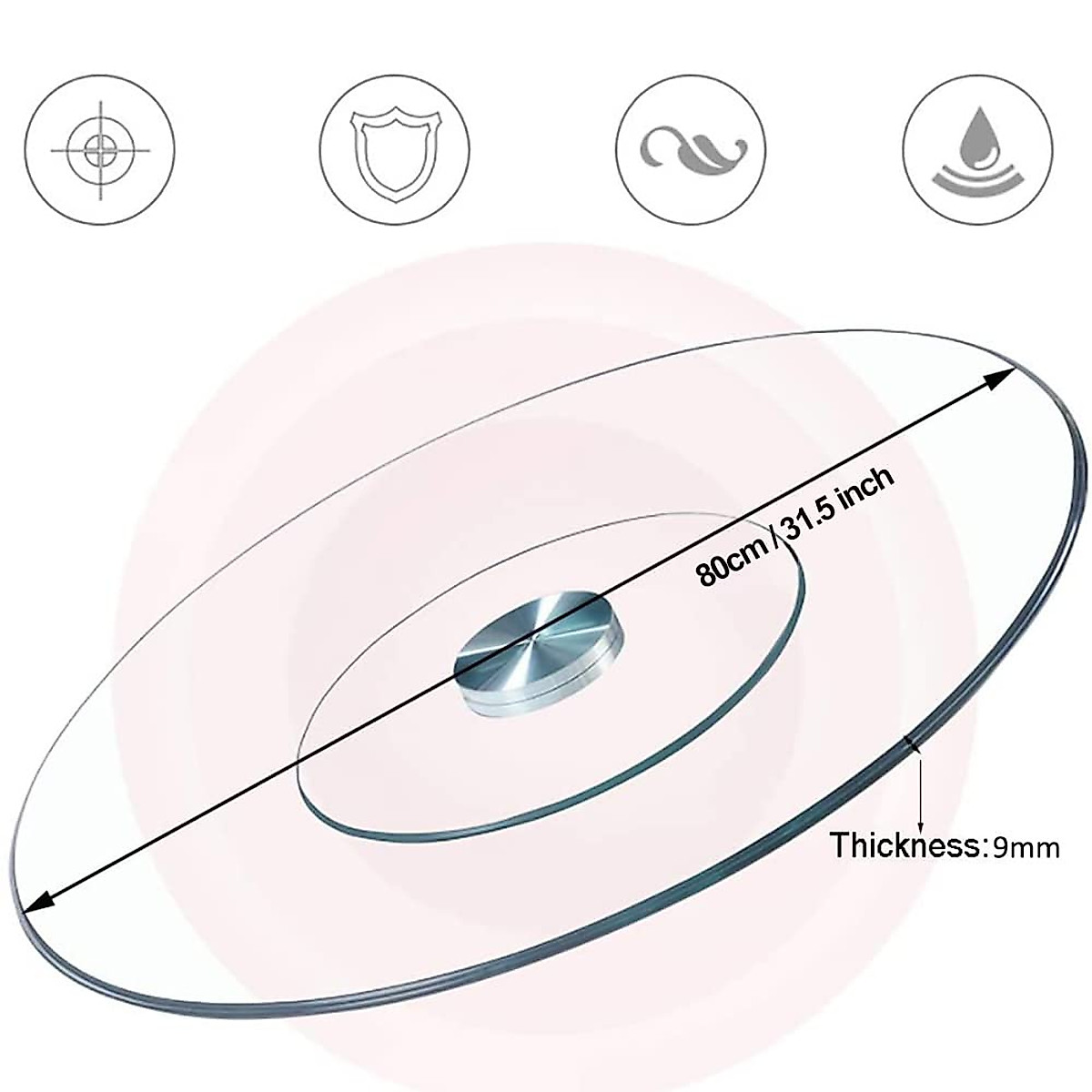 JHSDFOUIH Lazy Susan Turntable for Table, Round Tabletop Rotating Serving Tray, Transparent Table Top Circle Centerpiece, Thicken Explosion-Proof Tempered Glass, for Sharing Food Easier