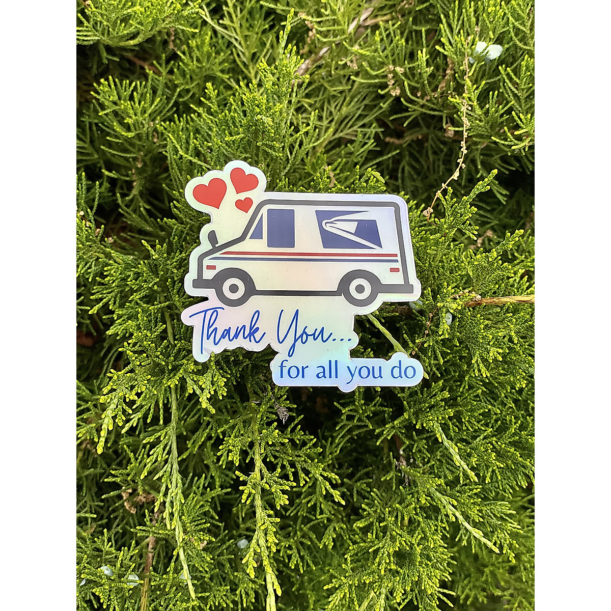 Thank You Postal Holographic Sign Waterproof Vinyl Sticker Decal for Mailbox Quality Mailman Post Box UV Laminated Thanks Mail Truck Carrier Appreciation USPS Used for Laptop, Letter Seal, Outdoor