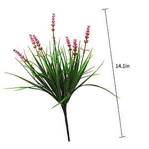 alyptus 12 Bundles Artificial Plants Outdoor Fake Monkey Grass with Flowers for Pot Garden Verandah Decor (Pink Flowers)