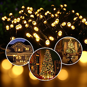 Qedertek Solar String Lights 72ft 200 LED Fairy Christmas Lights, 8 Modes Ambiance Lighting for Outdoor, Patio, Lawn, Landscape, Fairy Garden, Home, Wedding (Warm White)