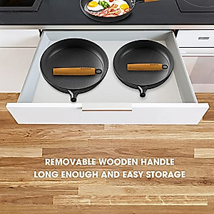 imarku Non Stick Frying Pans - 8 Inch, 10 Inch and 12 Inch Cast Iron Skillets Professional Cast Iron Pan Set Dishwasher Safe Nonstick Frying Pan Set, Pot set with Detachable Handle