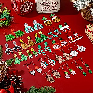 Equsion 20 Pairs Christmas Earrings for Women Acrylic Holiday Earrings Drop Dangle Earring Christmas Tree Gingerbread Santa Claus Elk Snowflake Jewelry Accessories for Women