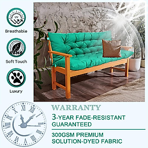 VKETU Outdoor Swing Cushions 3 Seater Waterproof, Replacement Bench Cushions for Outdoor Patio Furniture with Backrest, Porch Swing Cushion with Ties for Lawn and Garden (Lake Blue, 40x71in)