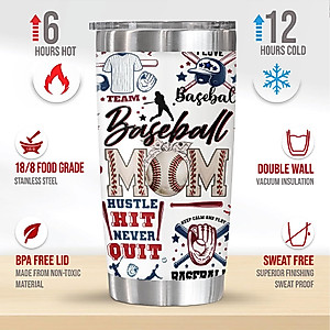 FOCIUZTA Baseball Mom Daily – Handle Cup Tumblers for Women, Coffee Mothers Mama Funny Insulated 20oz Tumbler with Lid & Straw, Ideal Baseball Gifts